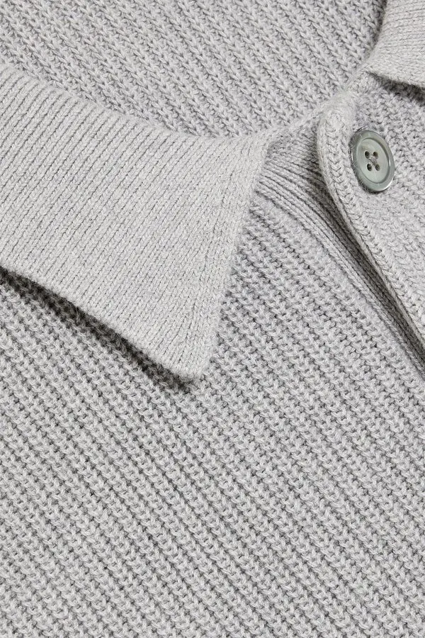 ALEX MILL Jayce Ribbed Cotton And Linenblend Polo Shirt - Light Gray
