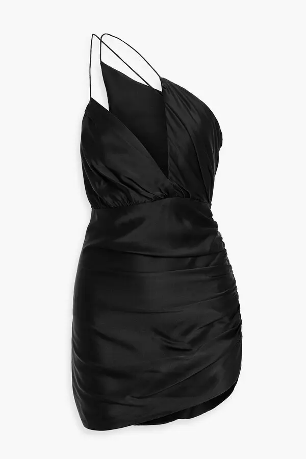 The Sei One-Shoulder Draped Silk-Satin Mini Dress - Black - 60% Off |  Editorialist