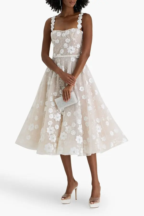 Bronx And Bronco Mademoiselle Embellished Tulle Midi Dress In White - 55%  Off | Editorialist