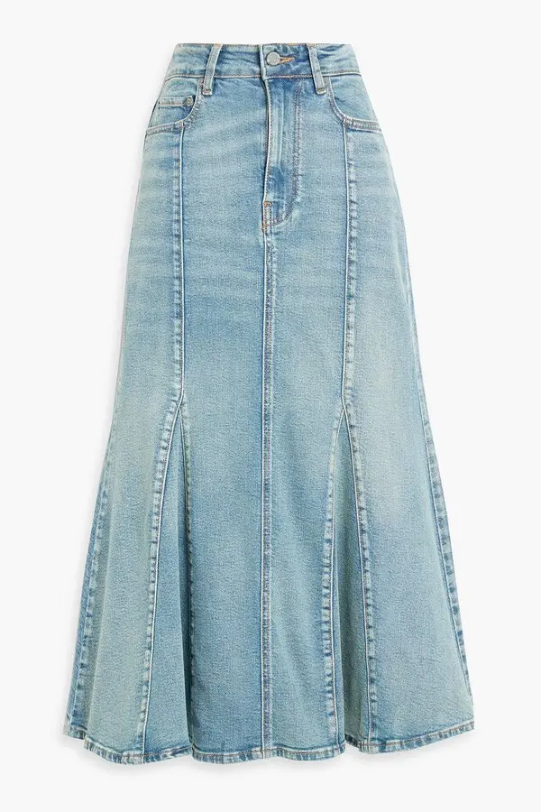 GANNI Pleated Denim Midi Skirt