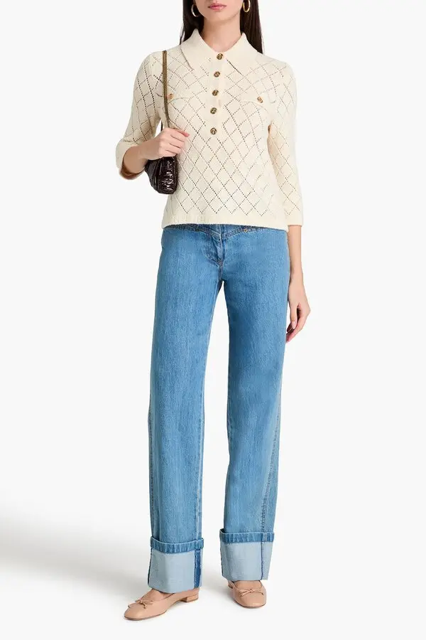 Zimmermann Pointelle-knit Polo Sweater