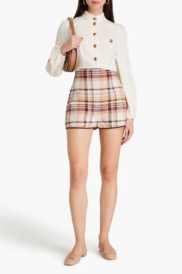 Zimmermann Checked Linen And Cotton-blend Tweed Mini Skirt