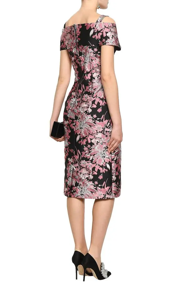 Dolce & Gabbana Cold-shoulder Metallic Brocade Midi Dress