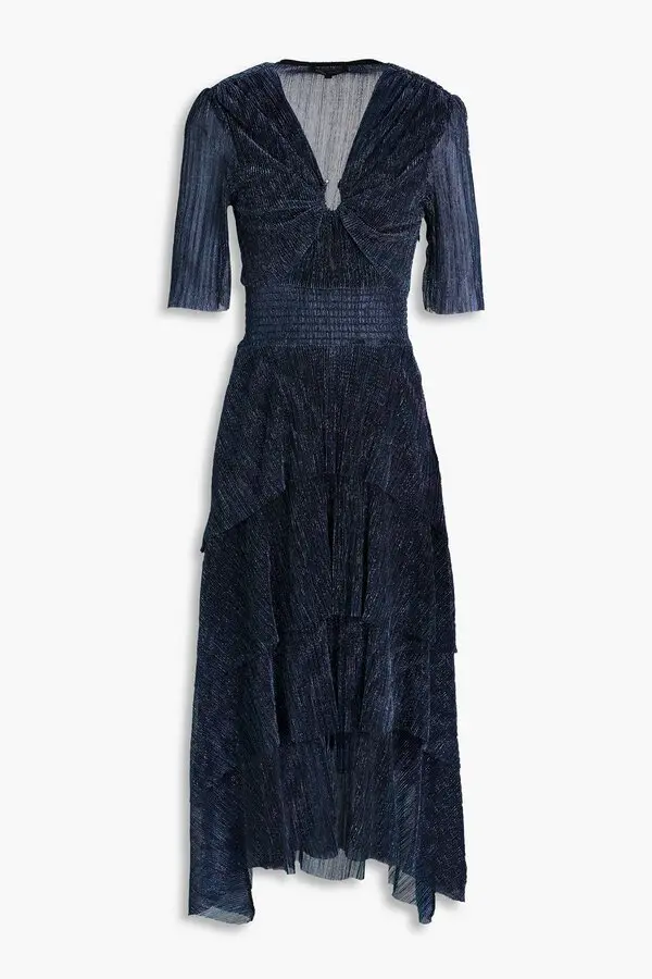 Maje Tiered Lamé Midi Dress
