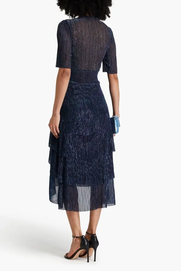 Maje Tiered Lamé Midi Dress