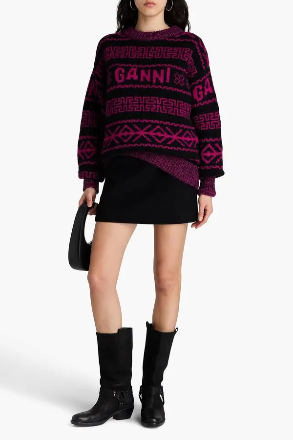 GANNI Jacquard-knit Wool Sweater