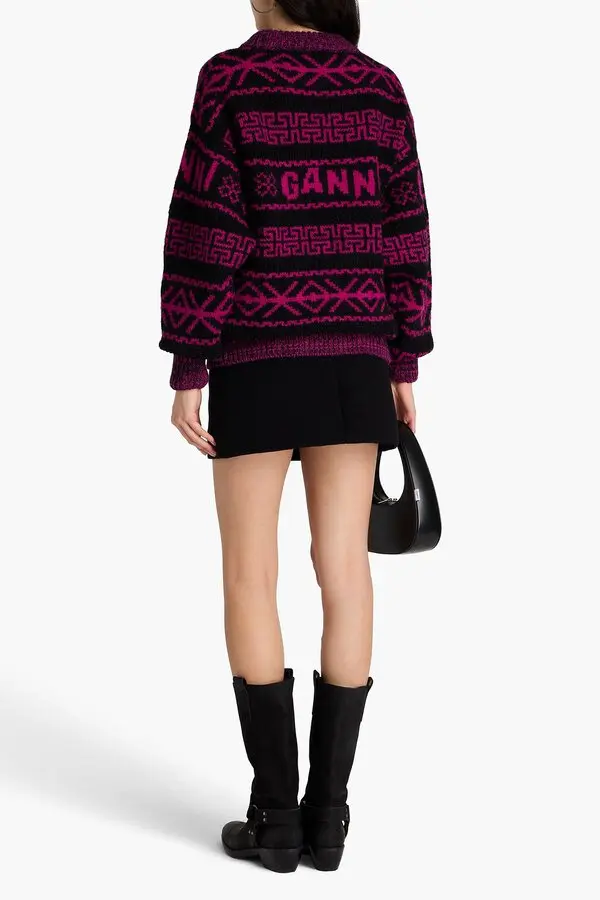 GANNI Jacquard-knit Wool Sweater