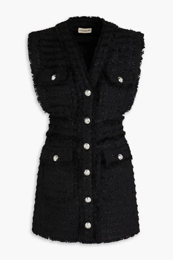 NICHOLAS Frayed Bouclé-tweed Mini Dress