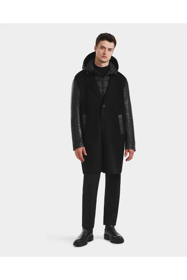 Rudsak Wool-blend Coat With Leather Sleeves