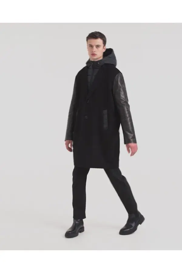Rudsak Wool-blend Coat With Leather Sleeves