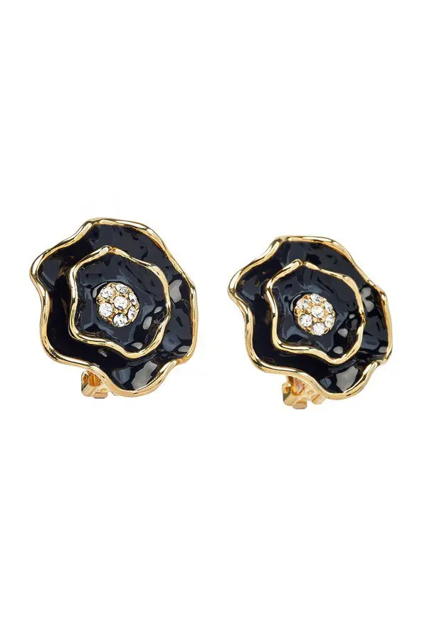 KENNETH JAY LANE Enamel Flower Clip-on Earrings - Black