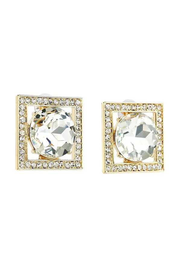 KENNETH JAY LANE Crystal Square Pierced Earrings - Gold