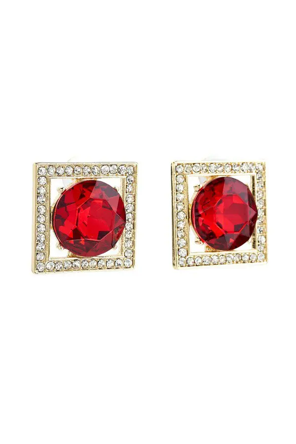 KENNETH JAY LANE Ruby Square Pierced Earrings - Gold