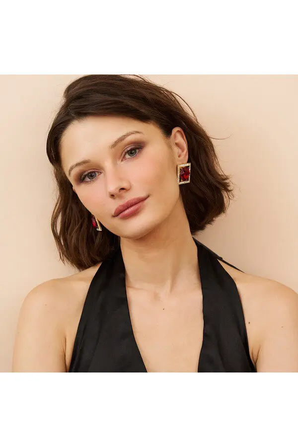 KENNETH JAY LANE Ruby Square Pierced Earrings