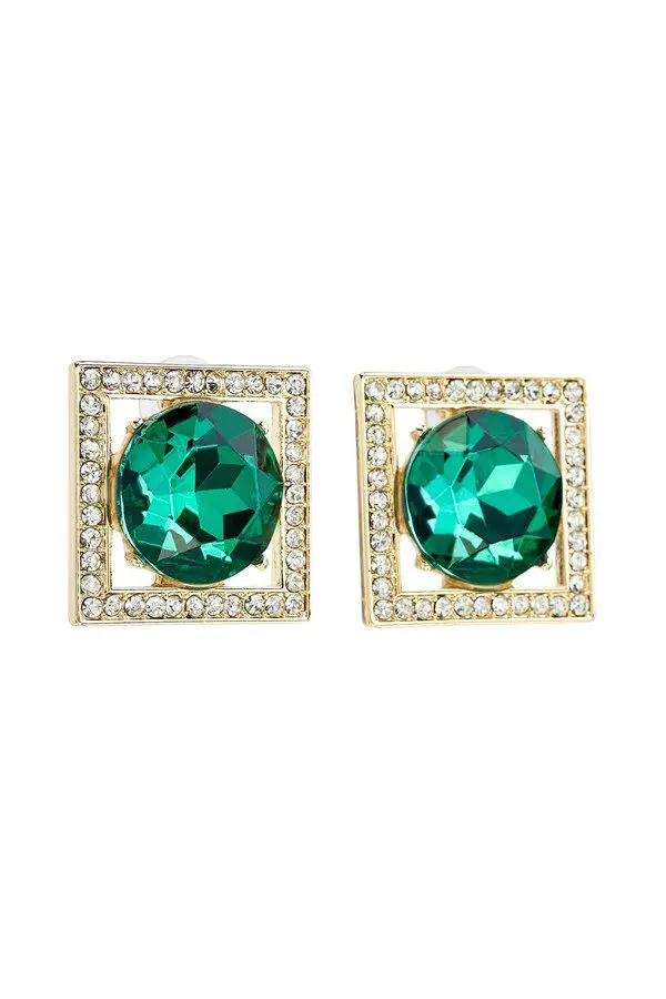 KENNETH JAY LANE Emerald Square Pierced Earrings - Gold