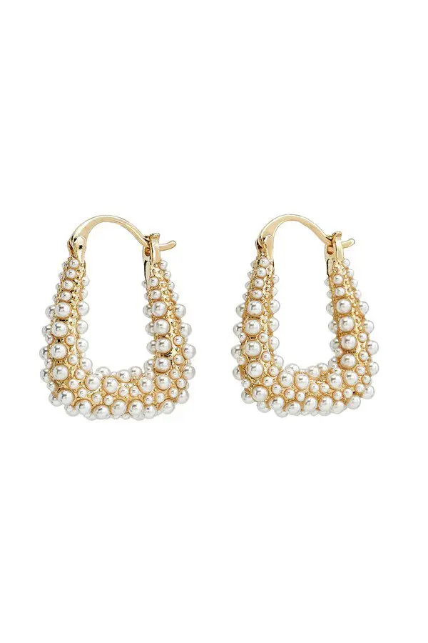 KENNETH JAY LANE Pearl Cluster Triangle Pierced Earrings - Gold