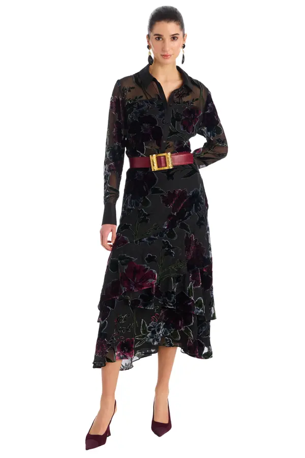 Allison Crawford Velvet And Chiffon Burnout Skirt