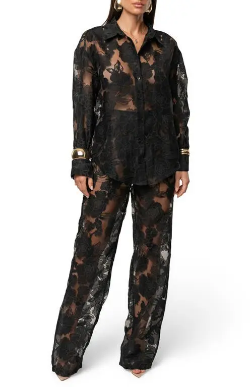 JLUXLABEL Embroidered Floral Button-up Shirt - Black