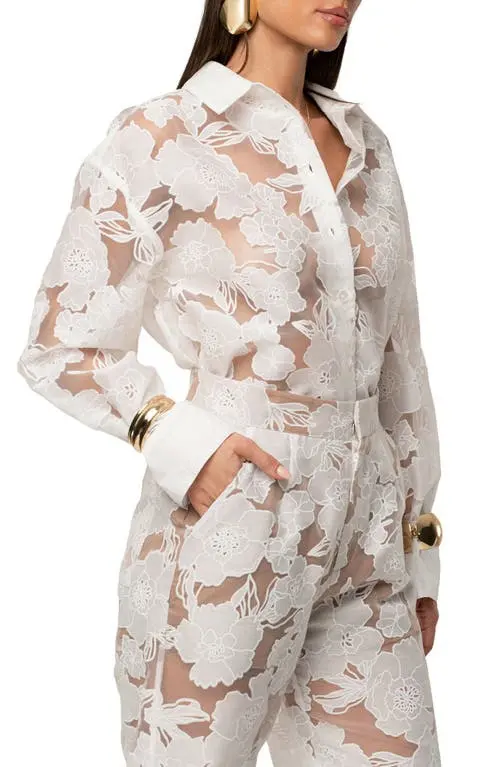 JLUXLABEL Embroidered Floral Button-up Shirt