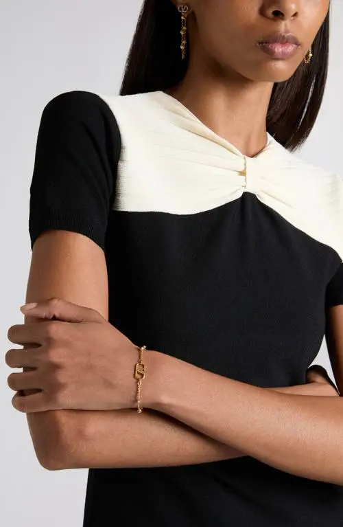 Valentino Garavani Bow Detail Knit A-line Sweater Dress - Black/ivory