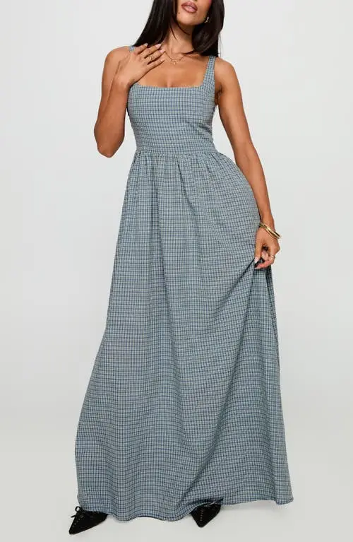 Princess Polly Cartmel Check Maxi Dress - Navy