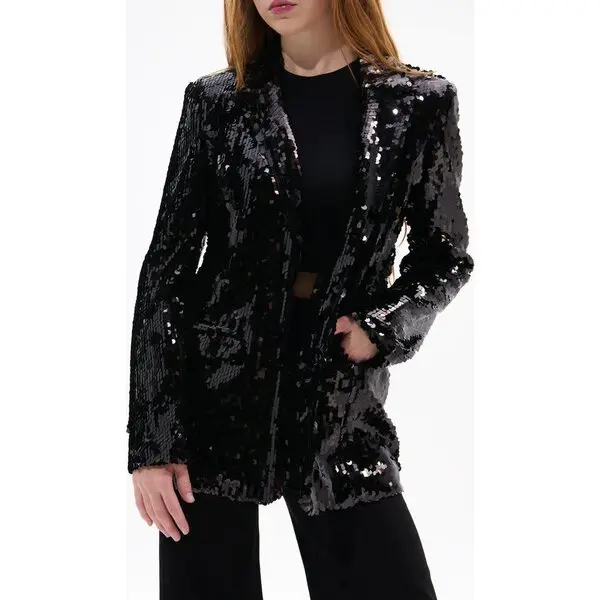 AZALEA WANG Sequin Blazer - Black