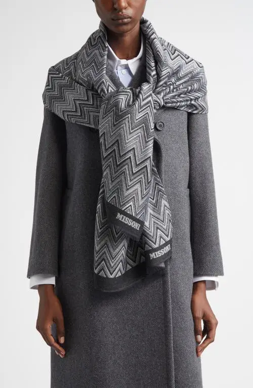 Missoni Zigzag Fringe Scarf - 0002 Grey