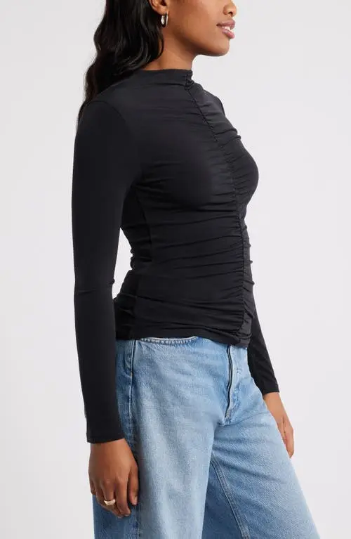 OPEN EDIT Shirred Mock Neck Top