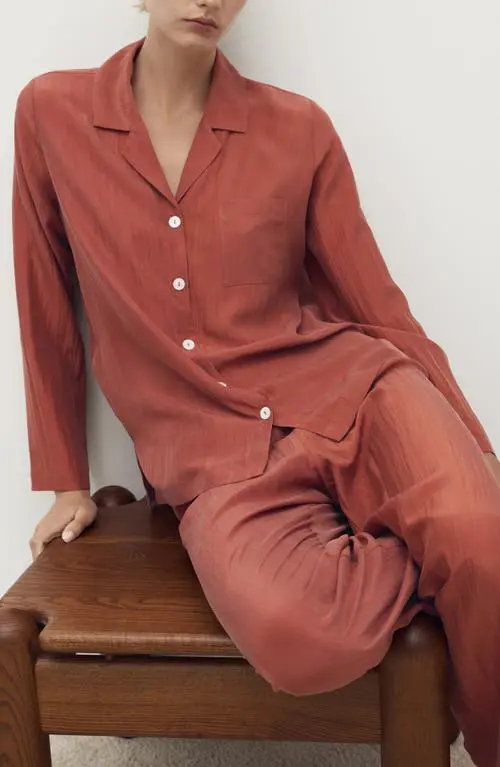 Mango Silk Pajama Shirt - Burnt Orange