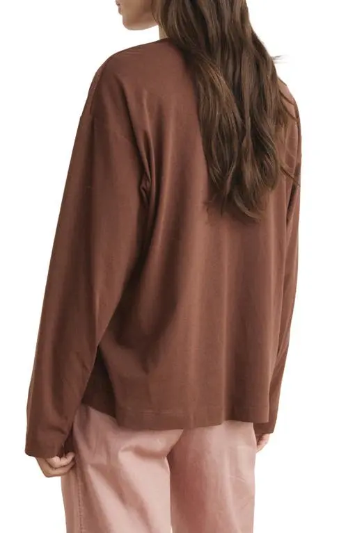 Mango Long Sleeve Cotton V-neck Pajama Top - Brown