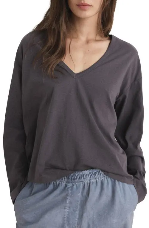 Mango Long Sleeve Cotton V-neck Pajama Top - Charcoal