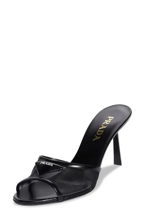 Prada Triangle Logo Mesh Slide Sandal - Nero