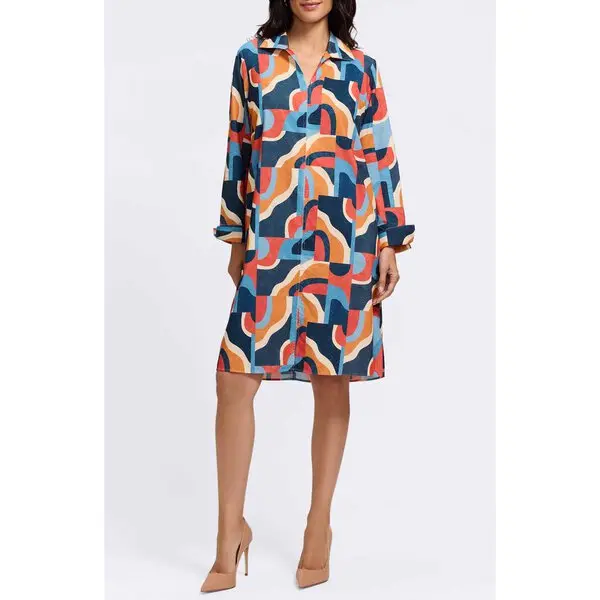 Foxcroft Agnes Print Corduroy Long Sleeve Dress - Multi
