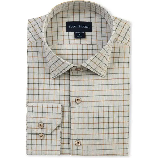 Scott Barber Windowpane Melange Cotton Twill Button-up Shirt