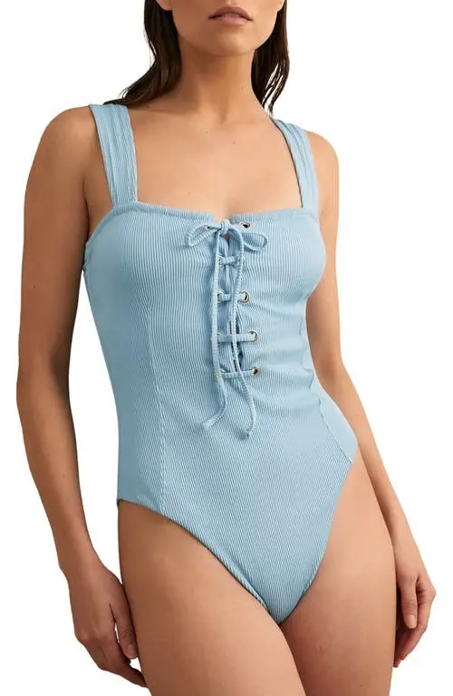 REISS Fabienne Lace-up Rib One-piece Swimsuit - Blue
