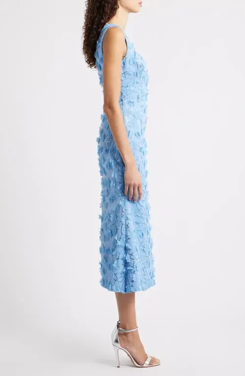 Eliza J Sequin Floral Appliqu Cocktail Midi Dress - Lake | Editorialist