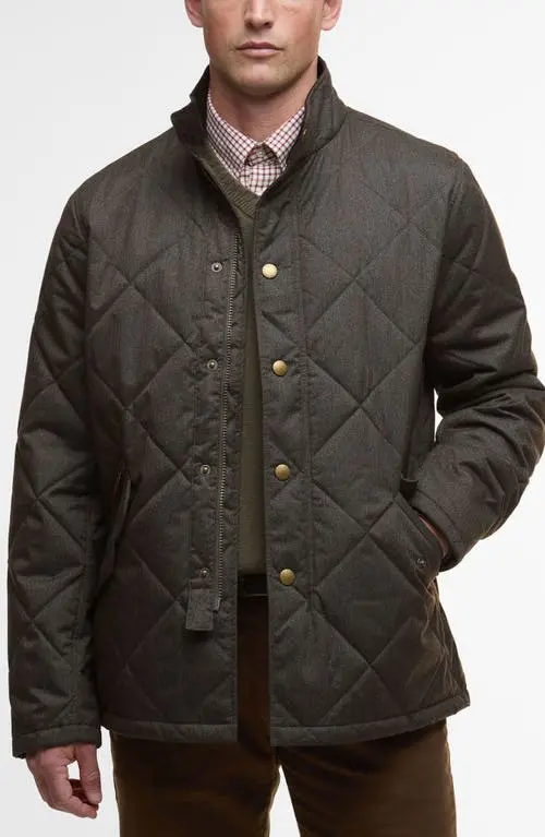 Barbour Shoveler Herringbone Quilted Jacket - Dark Olive