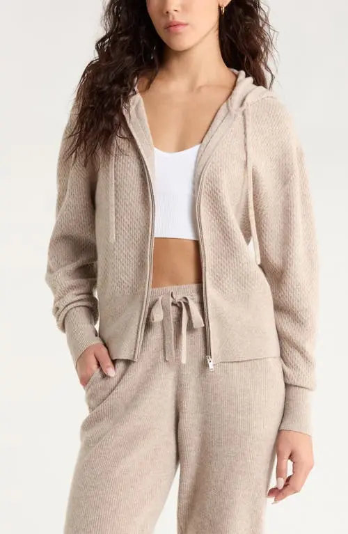 Zella Wool And Cashmere Zip-up Hoodie - Tan Oxford Heather