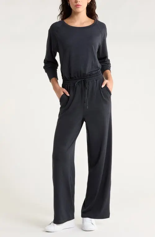 Zella Restore Soft Cozy Long Sleeve Jumpsuit - Black