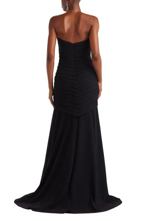 Tadashi Shoji Pleated Notched Strapless Gown