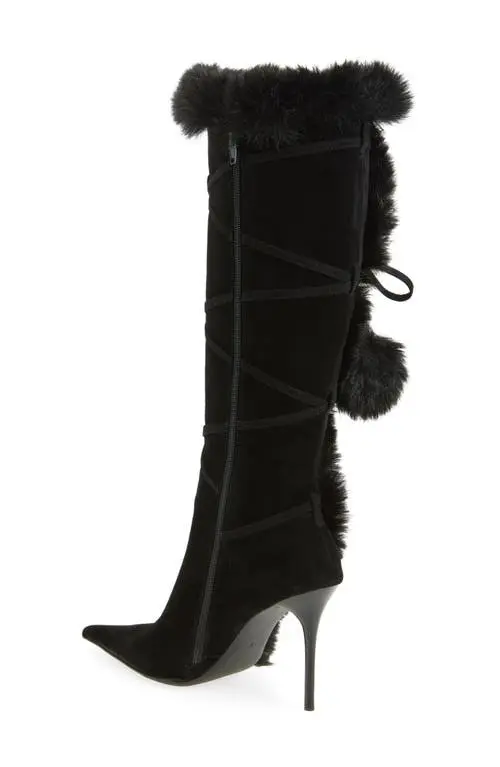 Jeffrey Campbell Chilly Faux Fur Trim Pointed Toe Boots - Black Combo
