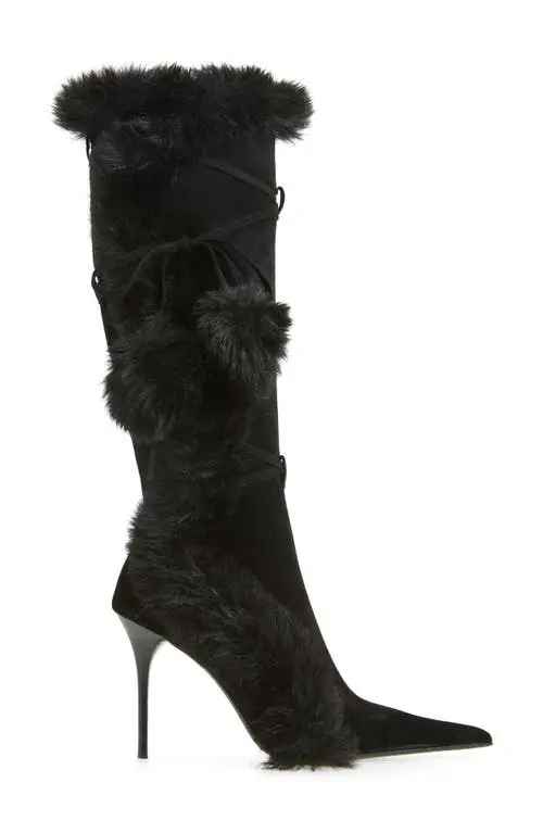 Jeffrey Campbell Chilly Faux Fur Trim Pointed Toe Boots - Black Combo