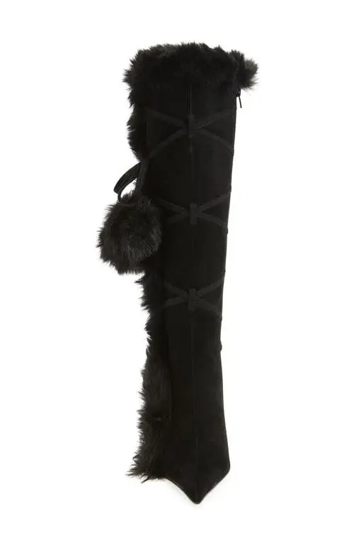 Jeffrey Campbell Chilly Faux Fur Trim Pointed Toe Boots - Black Combo