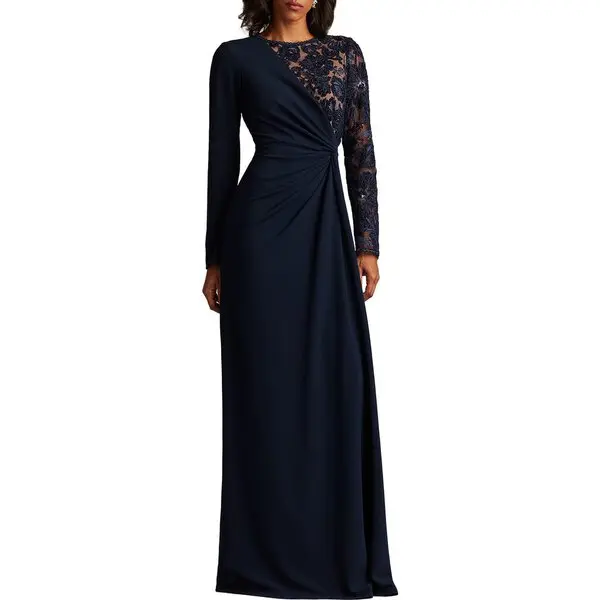 Tadashi Shoji Lace And Sequin Long Sleeve Gown