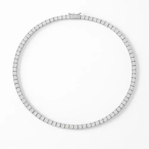 DONATELLO GIAN Round Cut Crystal Tennis Necklace - Silver