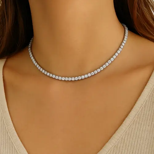 DONATELLO GIAN Round Cut Crystal Tennis Necklace