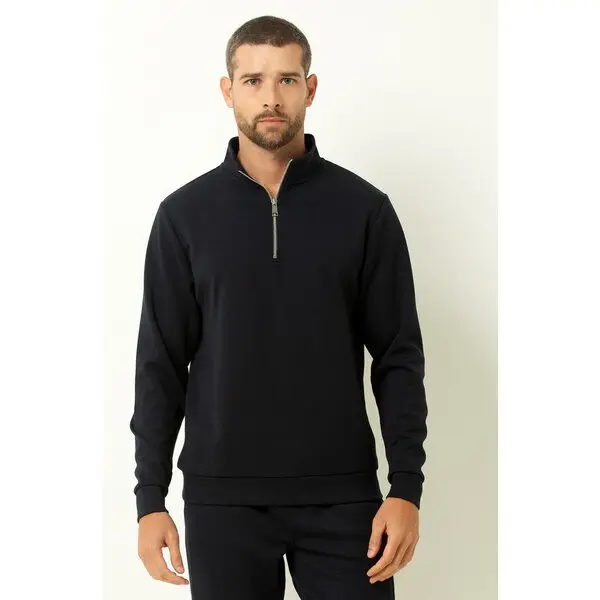 SINGLE STITCH Classic 1/4 Zip Sweatshirt - Deep Navy