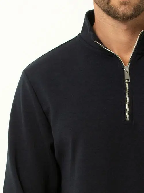 SINGLE STITCH Classic 1/4 Zip Sweatshirt - Deep Navy
