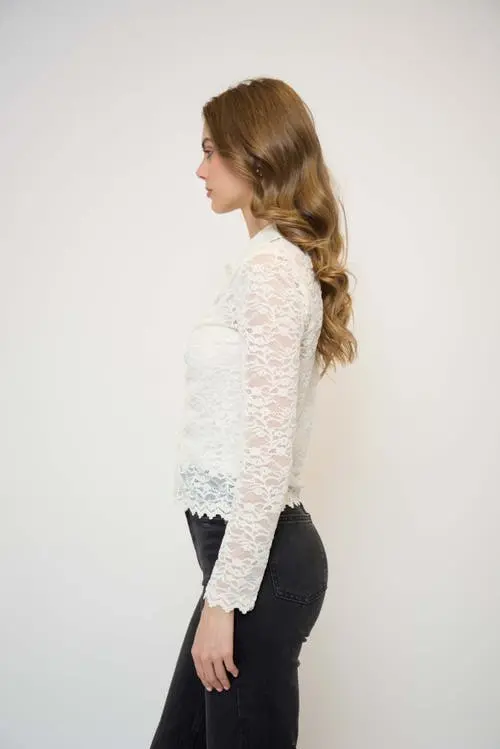 Central Park West Stella Stretch Lace Buttondown - Ivory