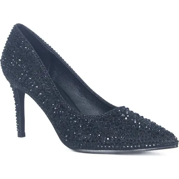 LAUREN LORRAINE Rhinestone Embellished Pointed Toe Pumps - Black